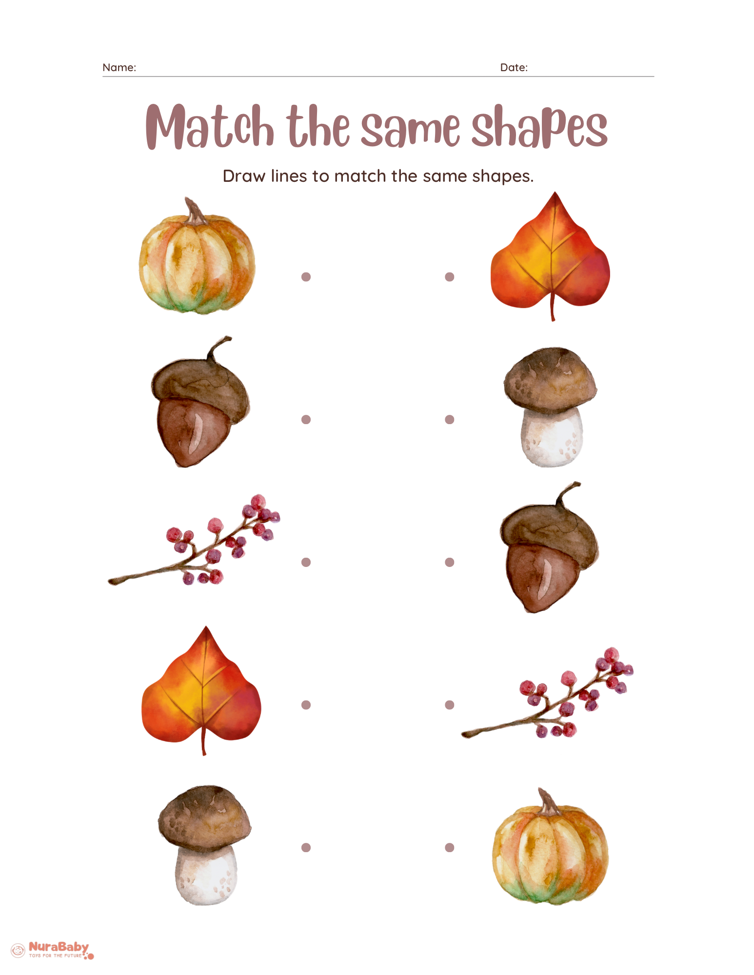 Fall Matching Worksheet for Preschoolers | Free NuraBaby Printable ...