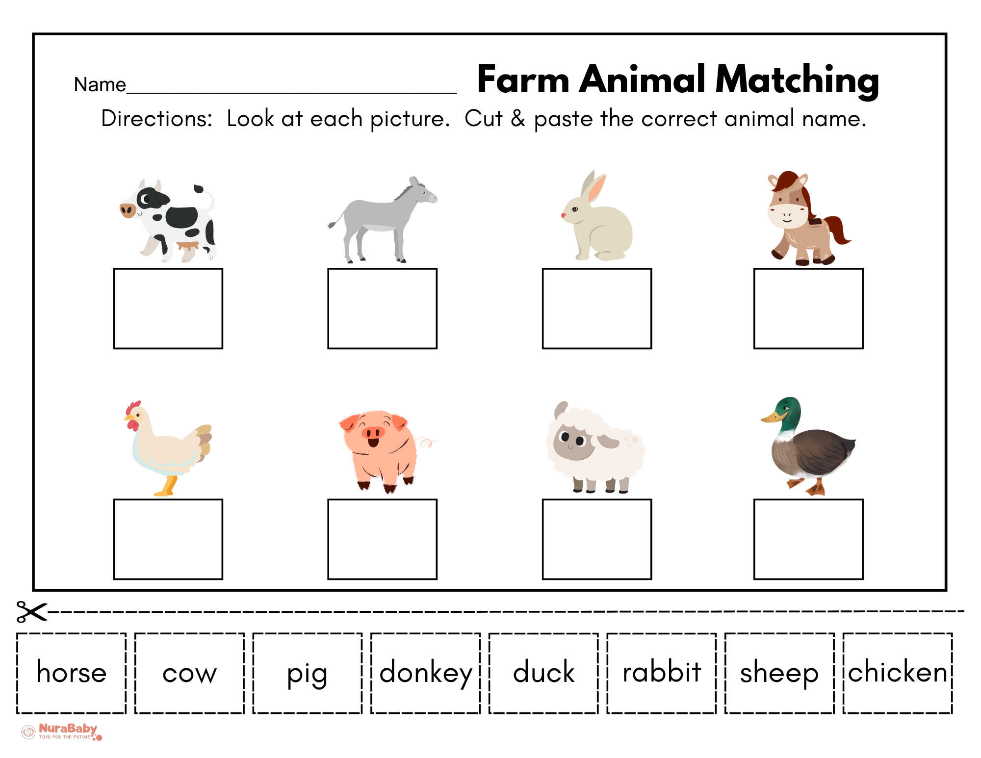 🐄 Farm Animal Matching Worksheet for Preschool & Kindergarten - Nura Baby