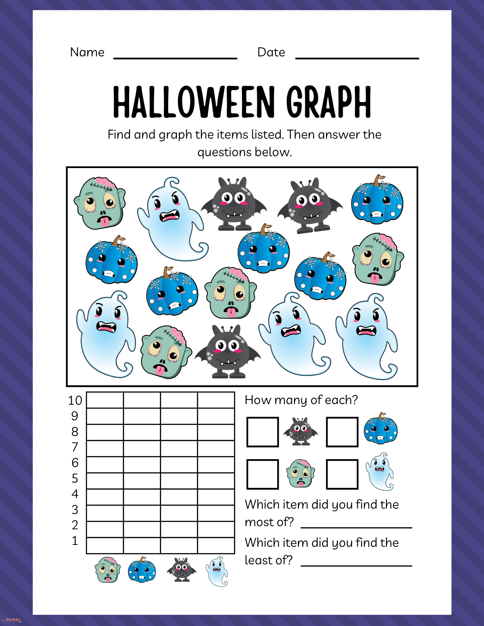 Free Halloween Graph Worksheet for Preschool & Kindergarten | NuraBaby ...